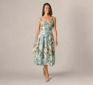 Adrianna Papell Floral Jacquard Midi Dress - Blue Multi