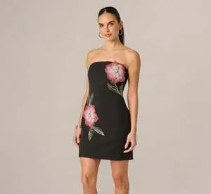 Adrianna Papell Strapless Floral Applique Mini Dress