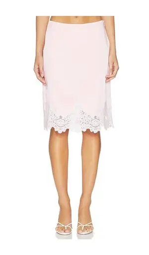 Tularosa Claire Satin Lace Trim Midi Skirt
