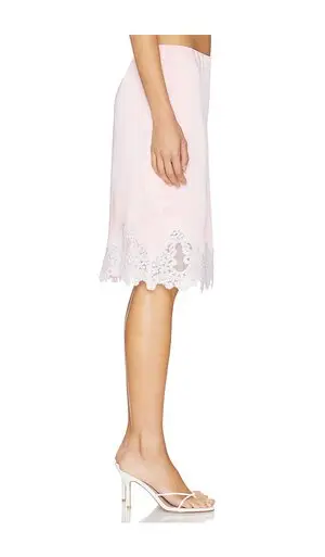 Tularosa Claire Satin Lace Trim Midi Skirt