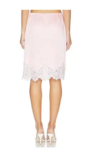 Tularosa Claire Satin Lace Trim Midi Skirt