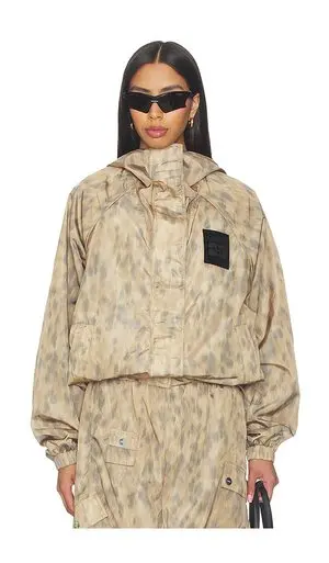 GANNI Printed Flyweight Nylon Hooded Jacket - Beige