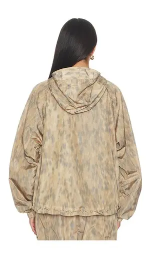GANNI Printed Flyweight Nylon Hooded Jacket - Beige