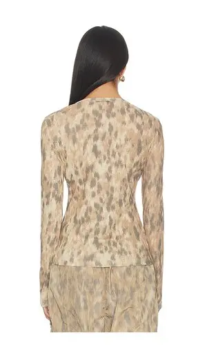 GANNI Printed Marl Mesh Long Sleeve Top