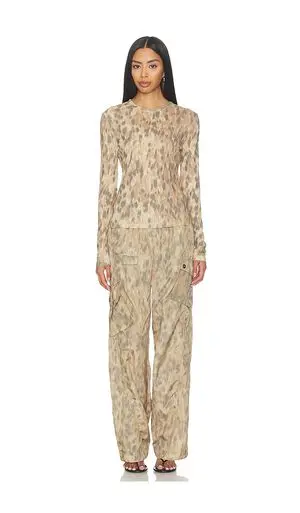 GANNI Printed Marl Mesh Long Sleeve Top