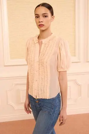 Ulla Johnson Adira Ruffled Silk Blouse - Blush