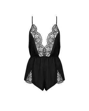 Bluebella Genevieve Luxury Satin Teddy /sheer - Black