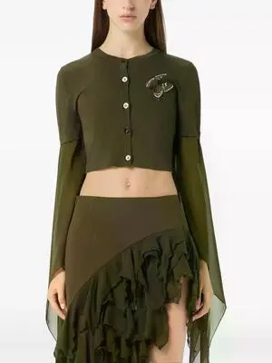 Blumarine Butterfly-appliqué Crop Top - Green