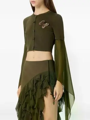 Blumarine Butterfly-appliqué Crop Top - Green
