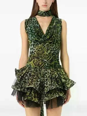 Blumarine Animal Print Cowl-neck Top