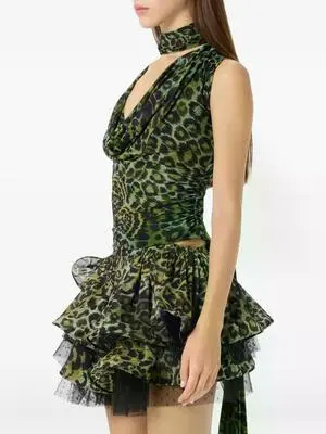Blumarine Animal Print Cowl-neck Top