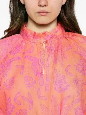 Nimo With Love Tropical-print Ruffled Blouse