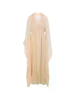 Alberta Ferretti Draped-sleeve Gathered Dress - Neutrals