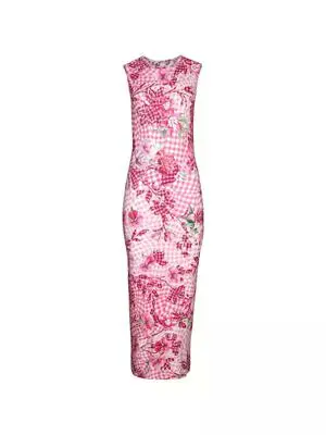MARY KATRANTZOU Dionne Floral-print Gingham Midi Dress - Pink