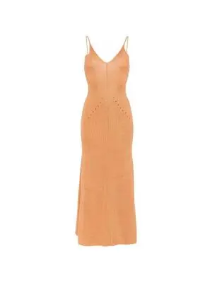 Erika Cavallini Ribbed-knit Open-back Maxi Dress - Brown