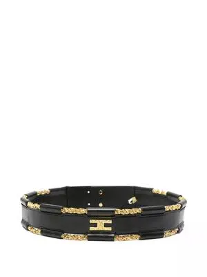 Elisabetta Franchi Chain-link Belt With Logo Plaque - Black