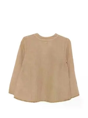 120% Lino V-neck Long Sleeve Blouse - Brown