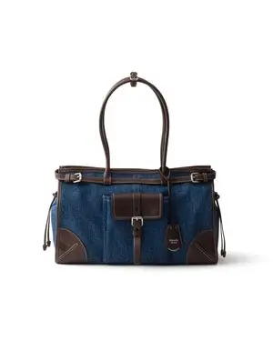 Prada Denim And Leather Handbag - Blue
