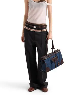 Prada Denim And Leather Handbag - Blue