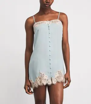 FLEUR DU MAL Silk Lace-trim Juliet Slip Dress - Blue
