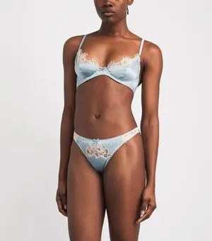 FLEUR DU MAL Silk Lace-trim Juliet Demi Bra - Blue