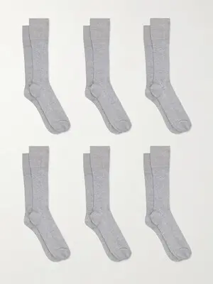 CDLP Set Of Six Ribbed Cotton-blend Socks - Gray