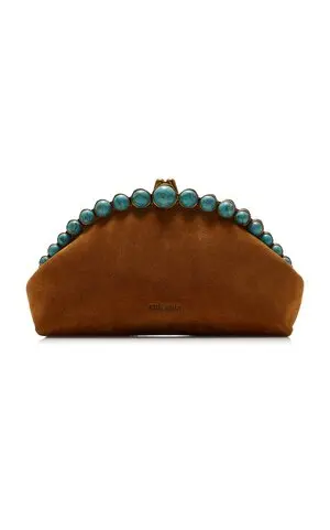 Cult Gaia Una Suede Clutch With Beaded Gold Frame