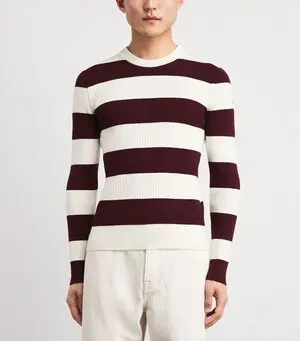 Moncler Striped Virgin Wool Sweater - Red