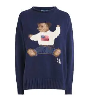 Polo Ralph Lauren Cotton-linen Sitting Polo Bear Pullover Sweater - Navy