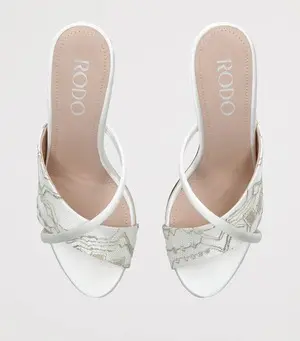 Rodo Embroidered Mabella 55 Heeled Mules - Beige