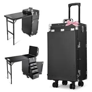 BYOOTIQUE Aluminum Rolling Makeup Train Case With Table - Black