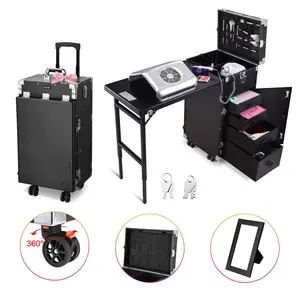 BYOOTIQUE Aluminum Rolling Makeup Train Case With Table