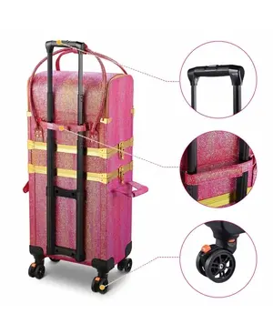 BYOOTIQUE Gold Makeup Train Case Lockable Rolling Cosmetic Trolley Storage