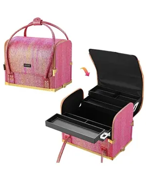 BYOOTIQUE Gold Makeup Train Case Lockable Rolling Cosmetic Trolley Storage