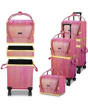BYOOTIQUE Gold Makeup Train Case Lockable Rolling Cosmetic Trolley Storage