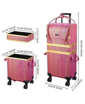 BYOOTIQUE Gold Makeup Train Case Lockable Rolling Cosmetic Trolley Storage