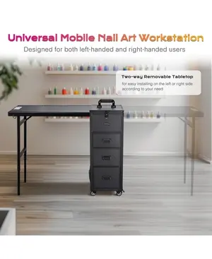 BYOOTIQUE Nail Desk Mobile Station Rolling Makeup Manicure Table Nail Artist