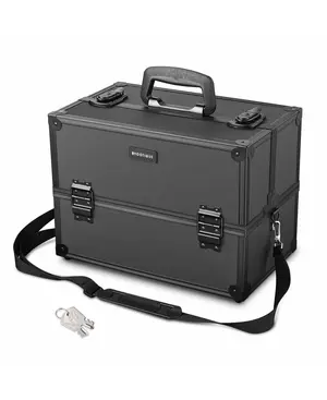 BYOOTIQUE 14"x8"x10" Lockable Abs Aluminum Cosmetic Makeup Case Box Train