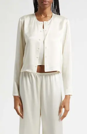 LESET Barb Button-up Crewneck Cardigan - Creme