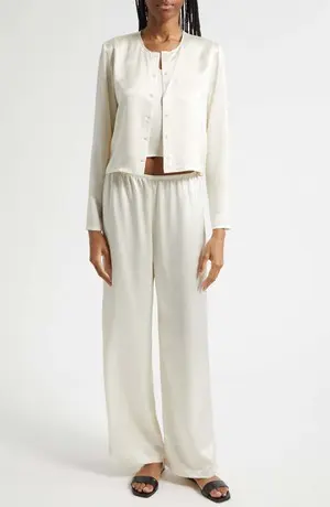 LESET Barb Button-up Crewneck Cardigan - Creme