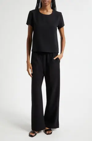 LESET Arielle Crepe Wide-leg Pants - Black
