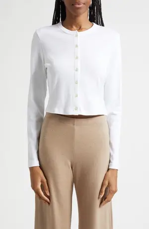 LESET Nando Button-up Crewneck Cardigan - White