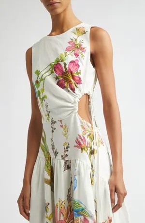 REISS Bianca Placed Floral Linen Dress