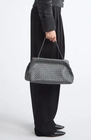 Bottega Veneta 1998 Intrecciato Leather Handbag - 1695 Obsidian Grey-bv