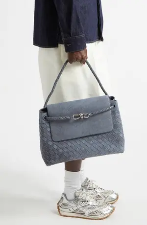 Bottega Veneta Andiamo Intrecciato Suede Messenger Bag - Cloudy Indigo