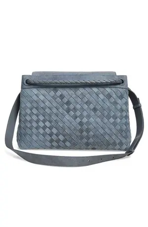 Bottega Veneta Andiamo Intrecciato Suede Messenger Bag - Cloudy Indigo