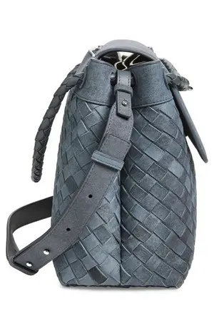 Bottega Veneta Andiamo Intrecciato Suede Messenger Bag - Cloudy Indigo