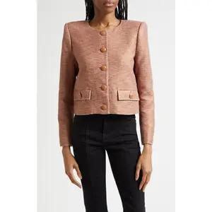 L'Agence Zell Collarless Cotton Blend Tweed Jacket - Light Auburn