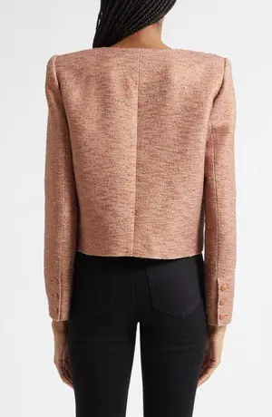 L'Agence Zell Collarless Cotton Blend Tweed Jacket - Light Auburn