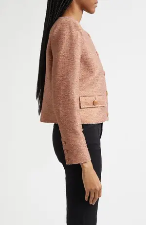 L'Agence Zell Collarless Cotton Blend Tweed Jacket - Light Auburn